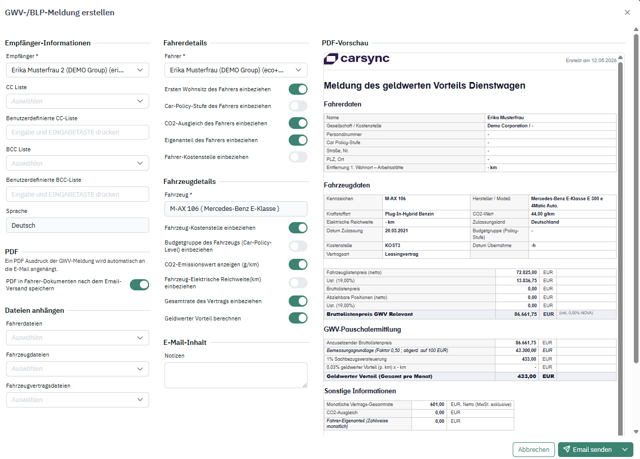 GWV- / BLP-Meldung – CARSYNC Help Center